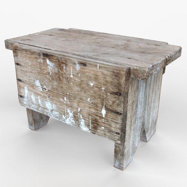 modelo 3d Taburete primitivo antiguo de madera con patas largas ...