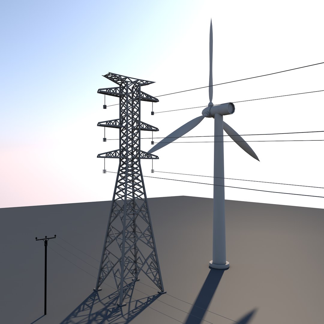 3D Wind Turbine Power Lines Model - TurboSquid 1324387