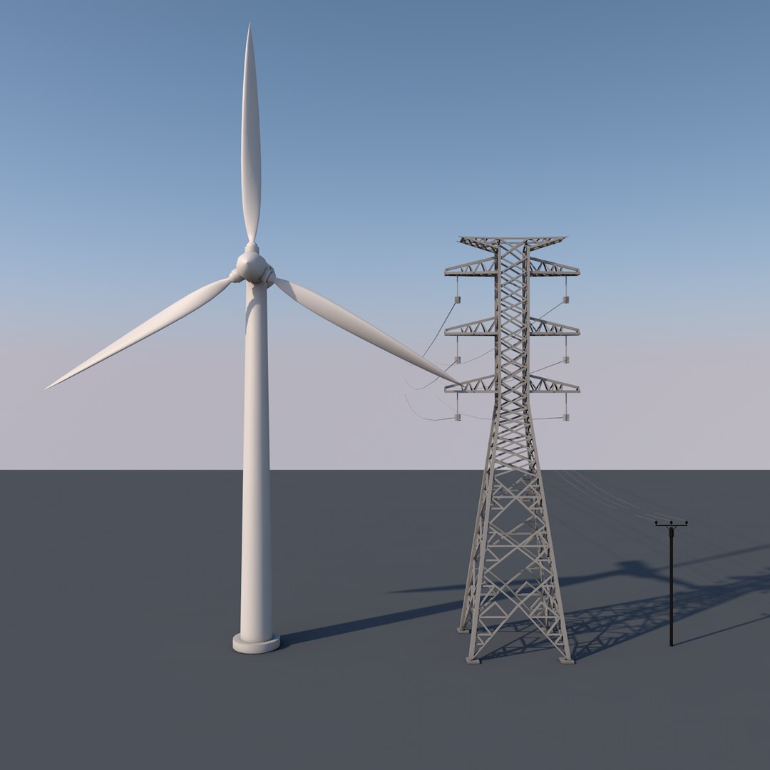 3D Wind Turbine Power Lines Model - TurboSquid 1324387