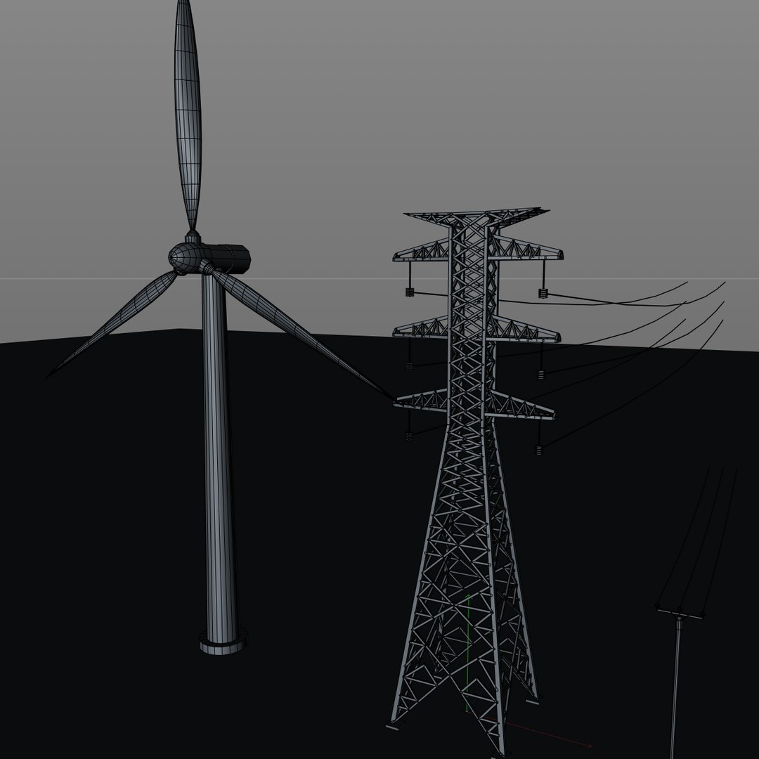 3D Wind Turbine Power Lines Model - TurboSquid 1324387