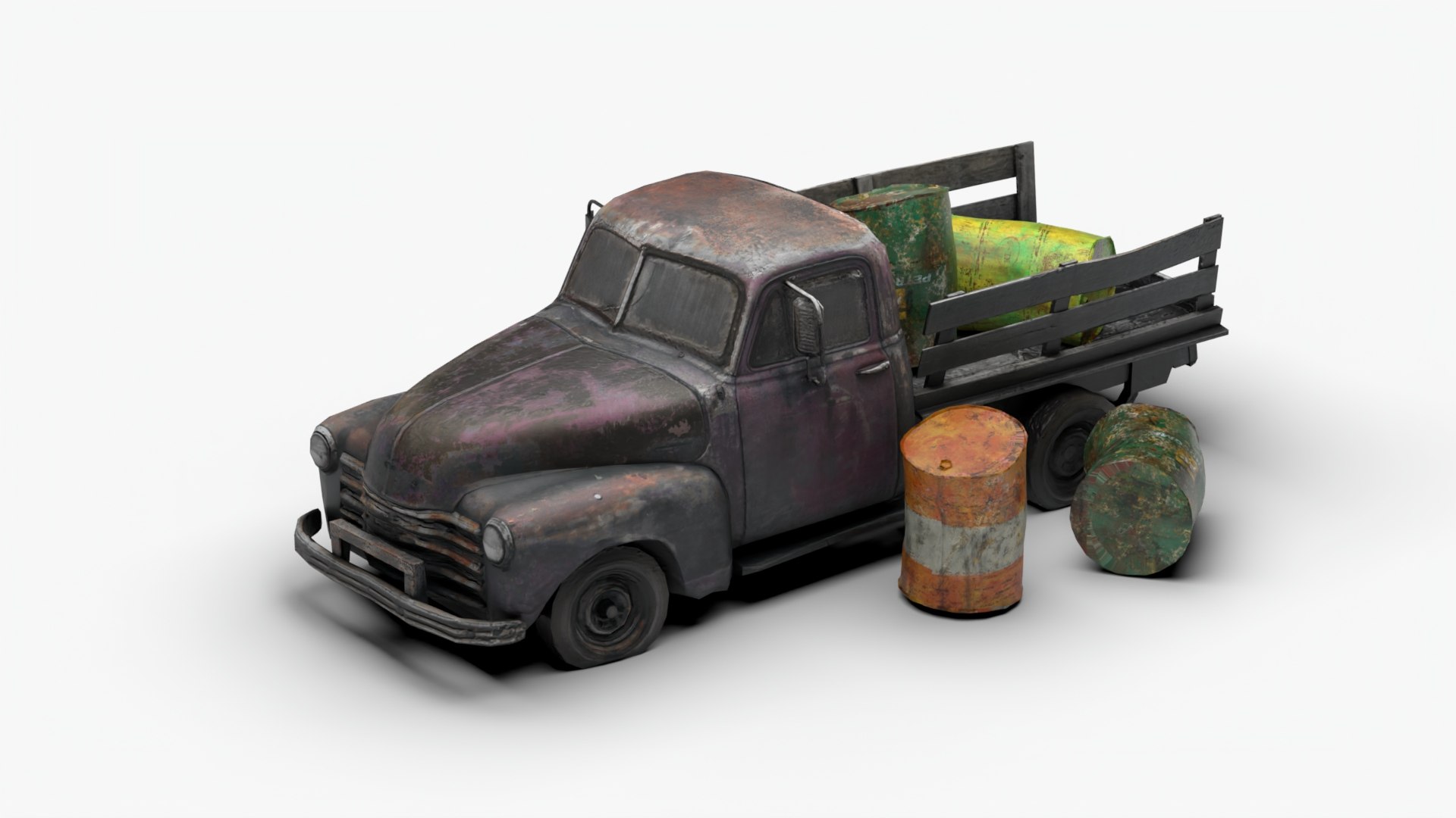 3D Model Ruined Truck With Barrel Destroyed Vihicle - TurboSquid 2011800