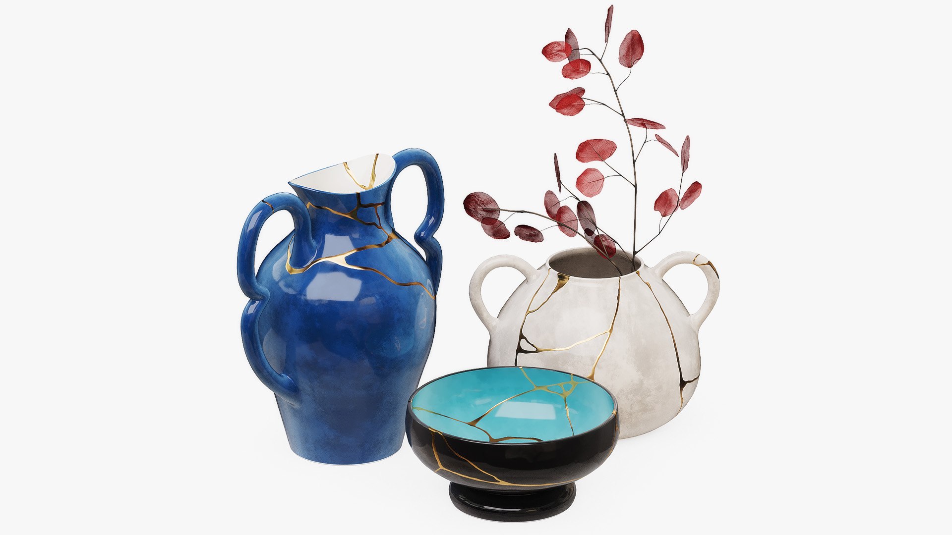 3D Model Set Of Kintsugi Vases - TurboSquid 2196154