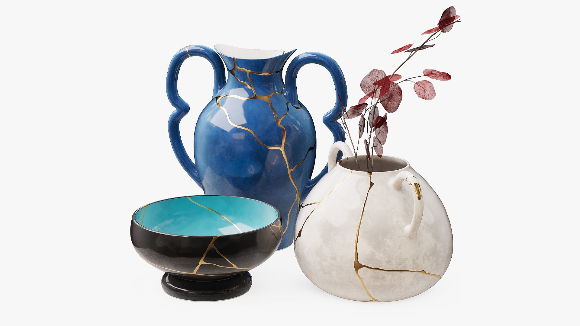 3D Model Set Of Kintsugi Vases - TurboSquid 2196154