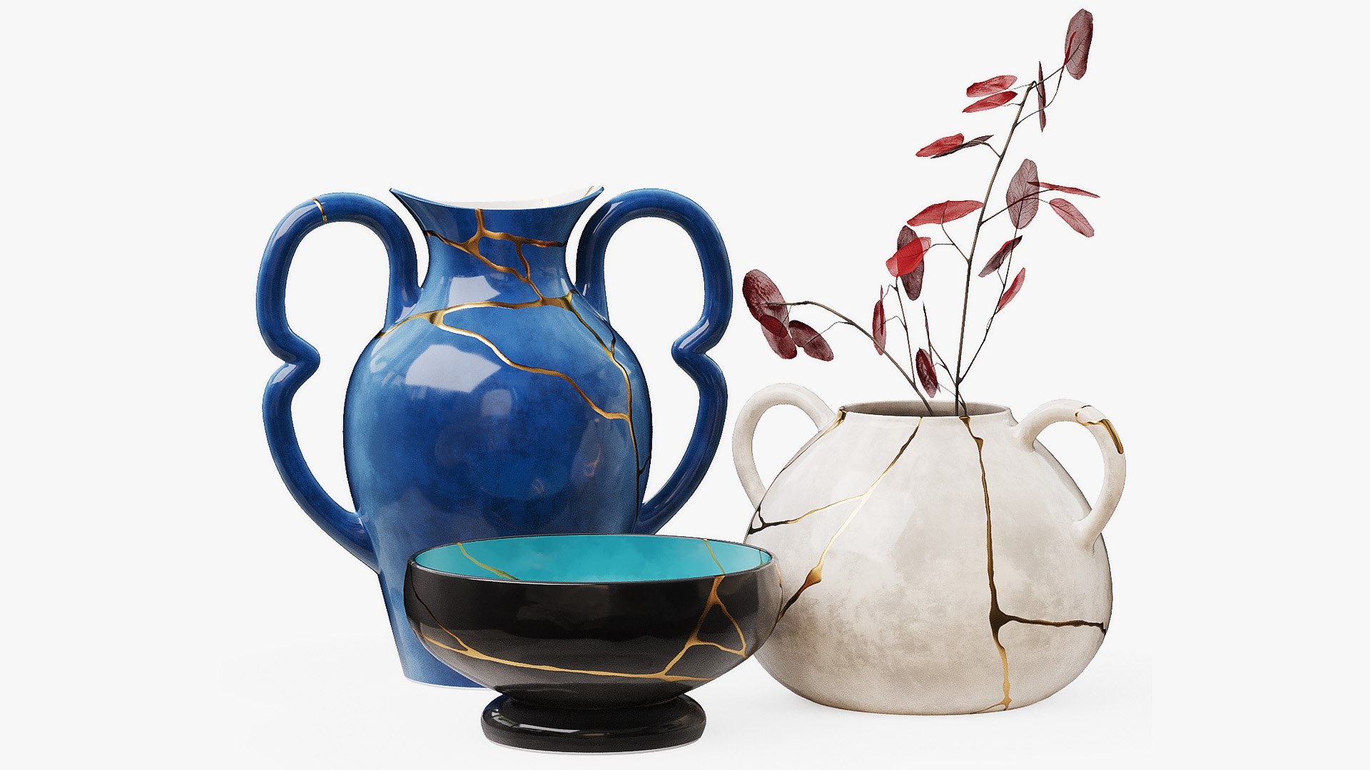 3D Model Set Of Kintsugi Vases - TurboSquid 2196154