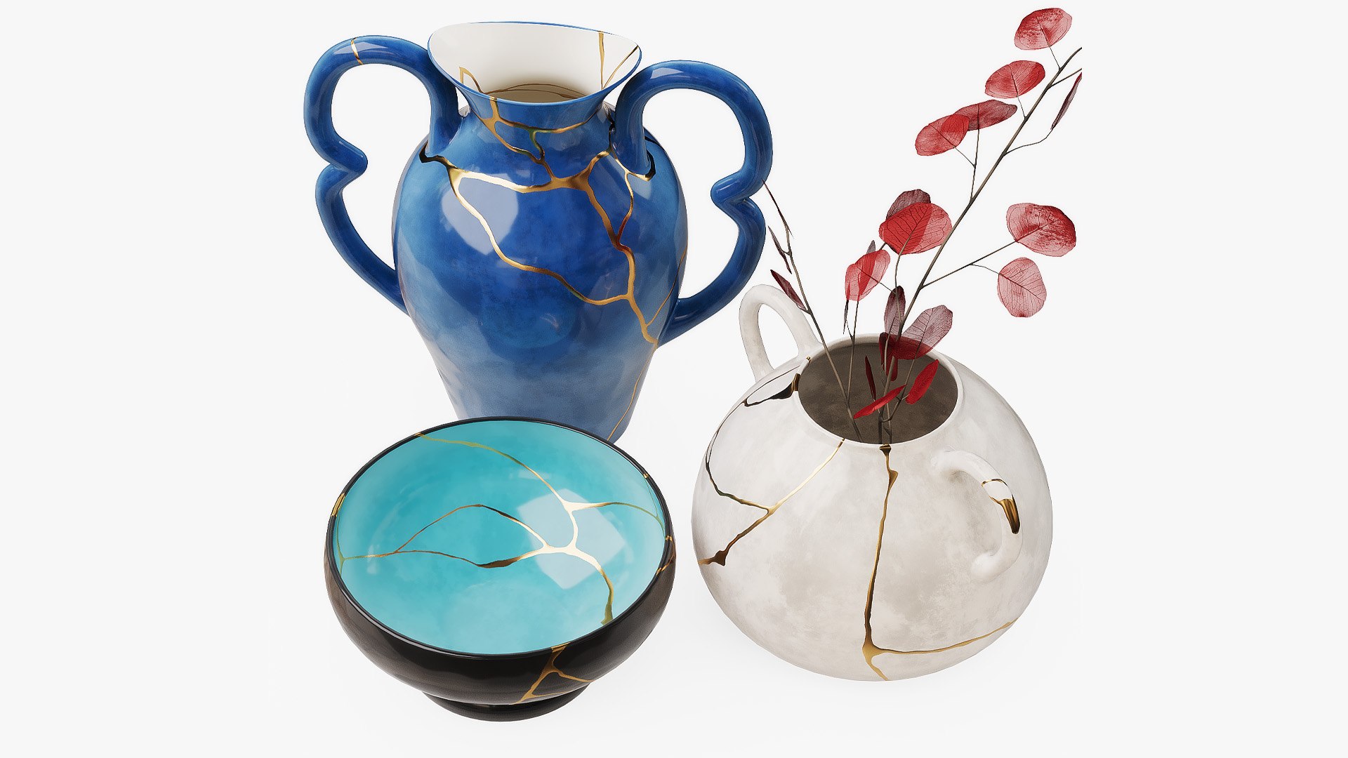3D Model Set Of Kintsugi Vases - TurboSquid 2196154