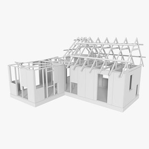 timber frame building construction 3d model