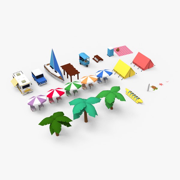 modelo 3d low poly beach props - TurboSquid 2074835