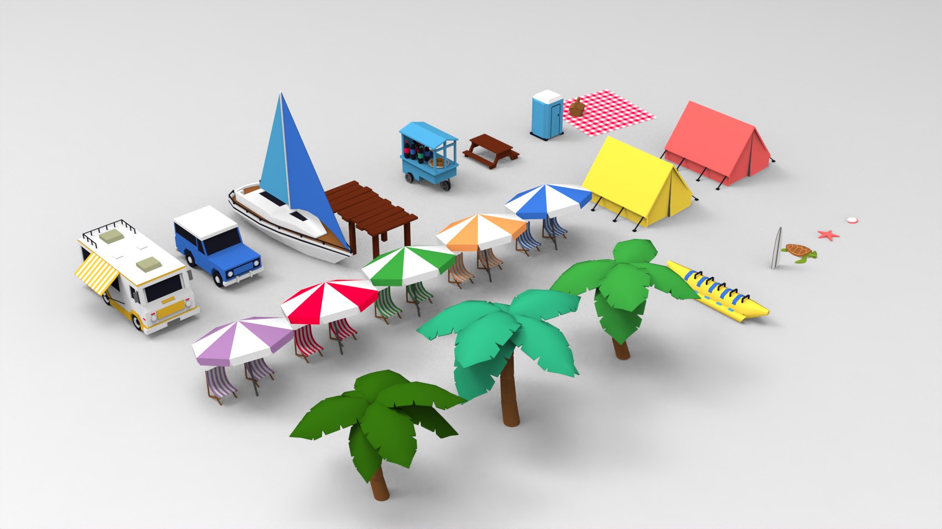 Low Poly Beach Props 3D Model - TurboSquid 2074835