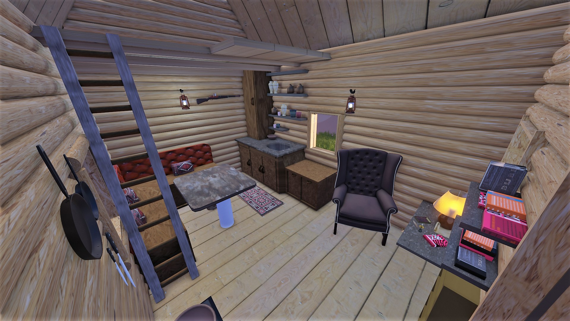 3D Log Cabin With Interior Model - TurboSquid 2021154