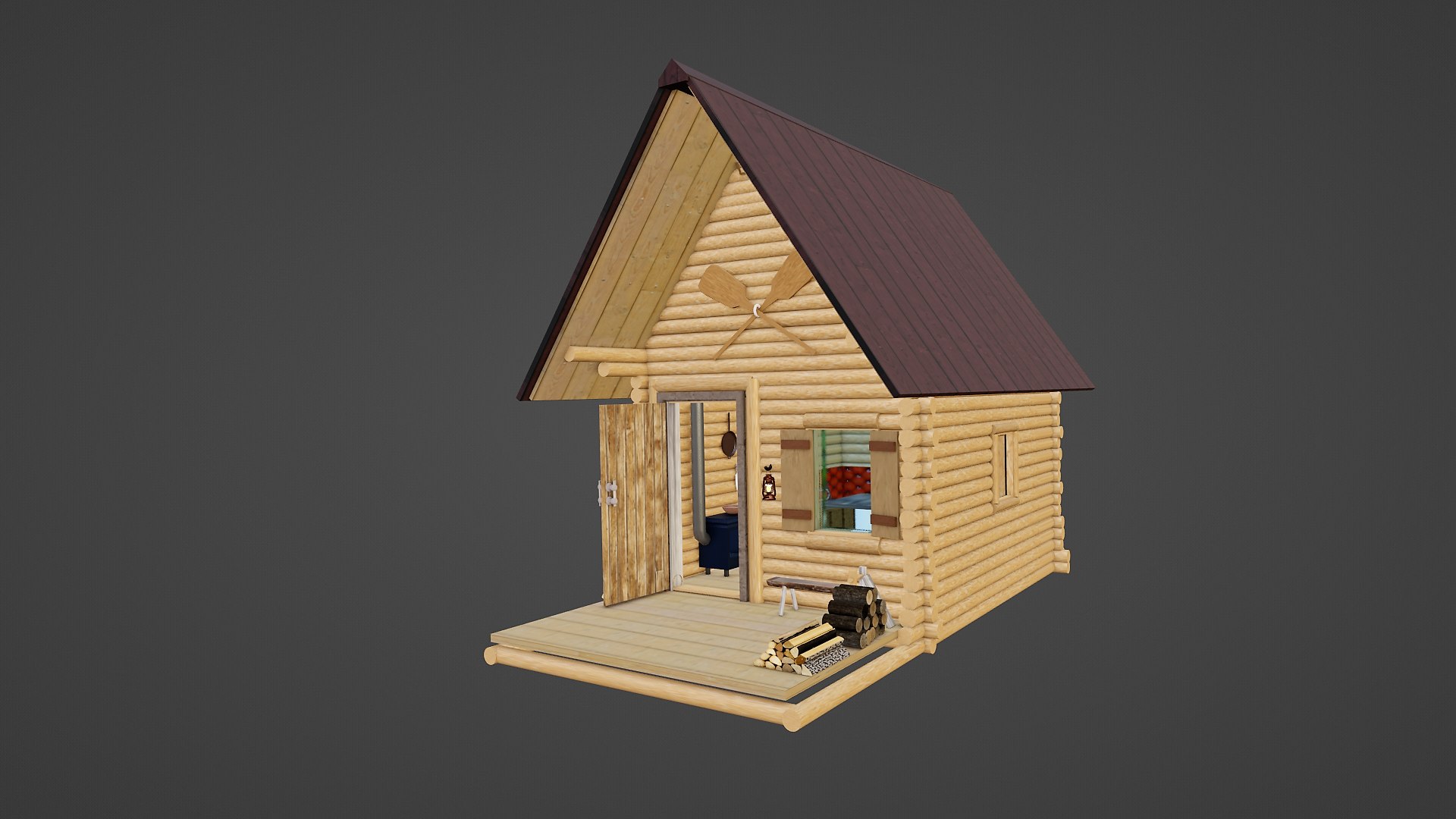 3D Log Cabin With Interior Model - TurboSquid 2021154
