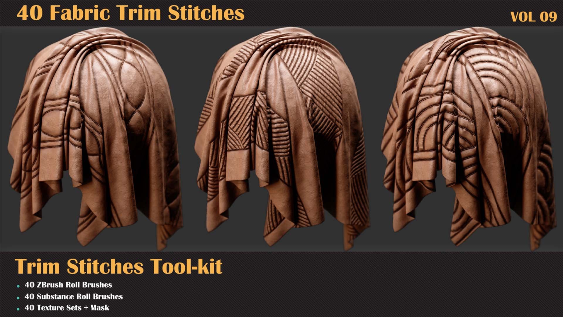 3D 40 Stitches Trim Tool - Substance And ZBrush Roll Brush - VOL 09 ...