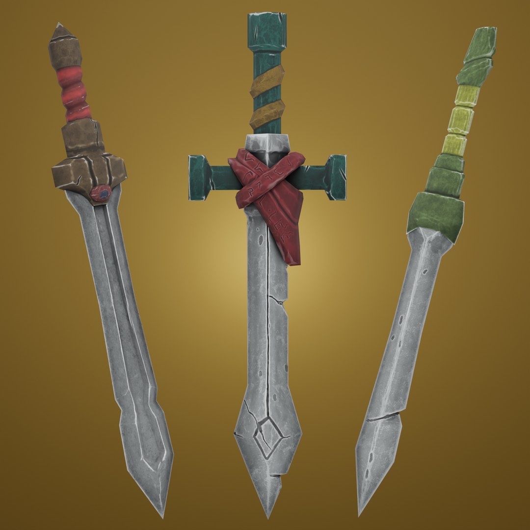 Stylized Handpainted Sword X 3 3D Model - TurboSquid 1919770