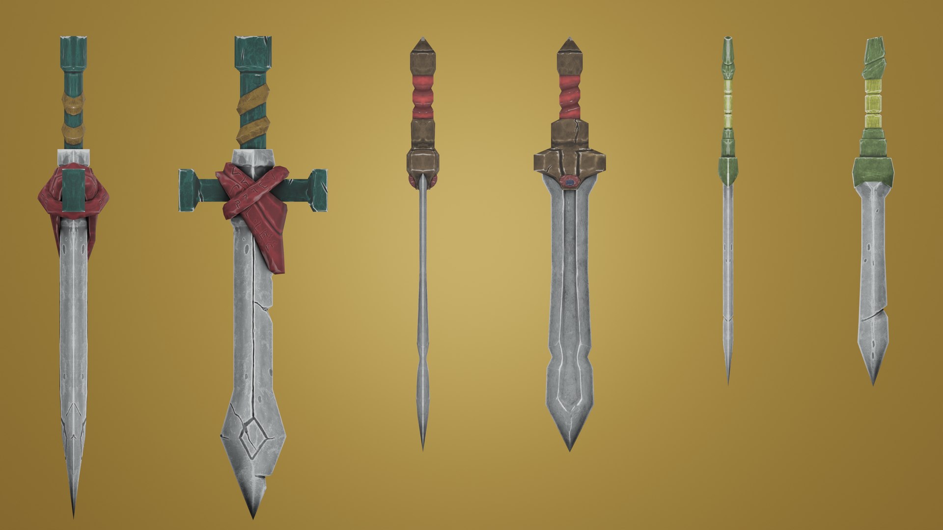 Stylized Handpainted Sword X 3 3D Model - TurboSquid 1919770