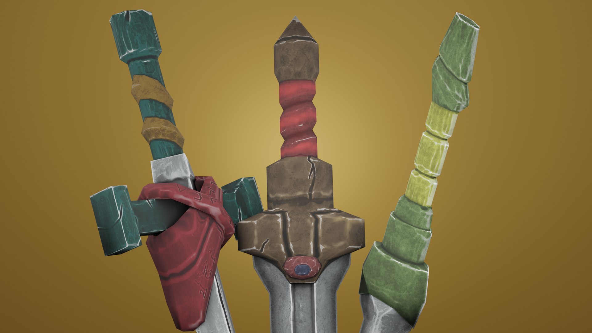 Stylized Handpainted Sword X 3 3D Model - TurboSquid 1919770