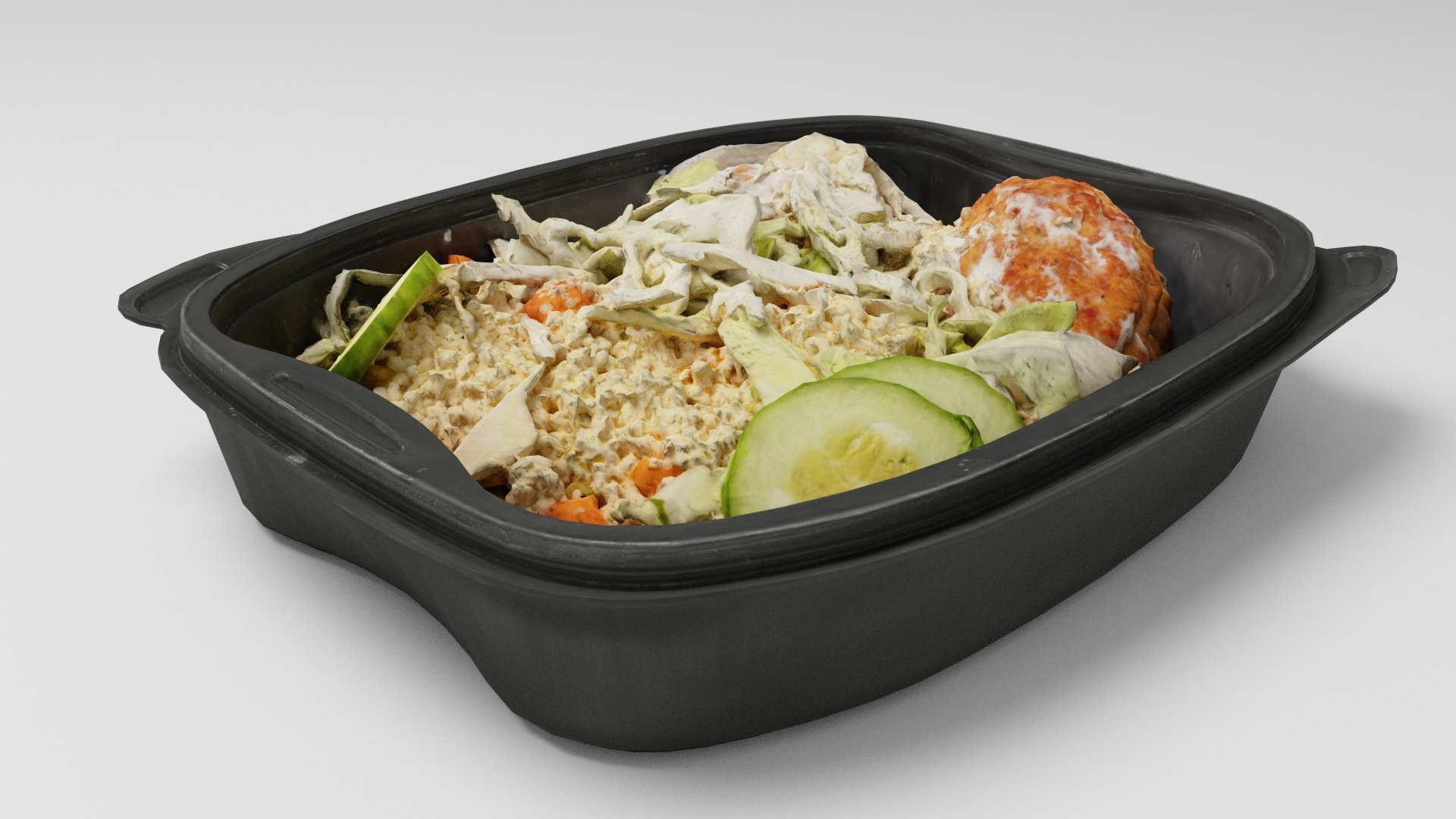 Poke Bowl Lunch Box With Pilaf Cucumber Meat Ball And Salad 3D Model ...
