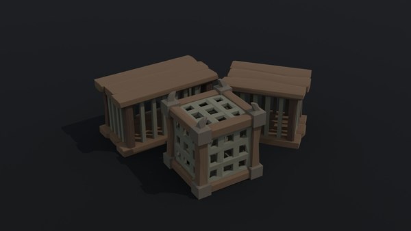 Low-poly Cartoon medieval Polygonal cage kit 3D model - TurboSquid 2045976