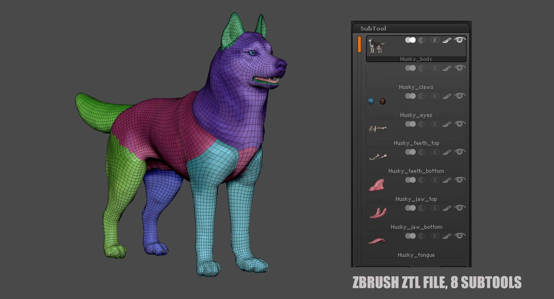 Siberian Husky Polypaint Polygons Model - TurboSquid 1299728