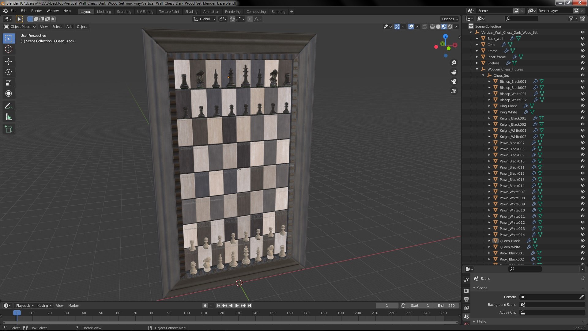 3D Vertical Wall Chess Dark Wood Set - TurboSquid 2086168