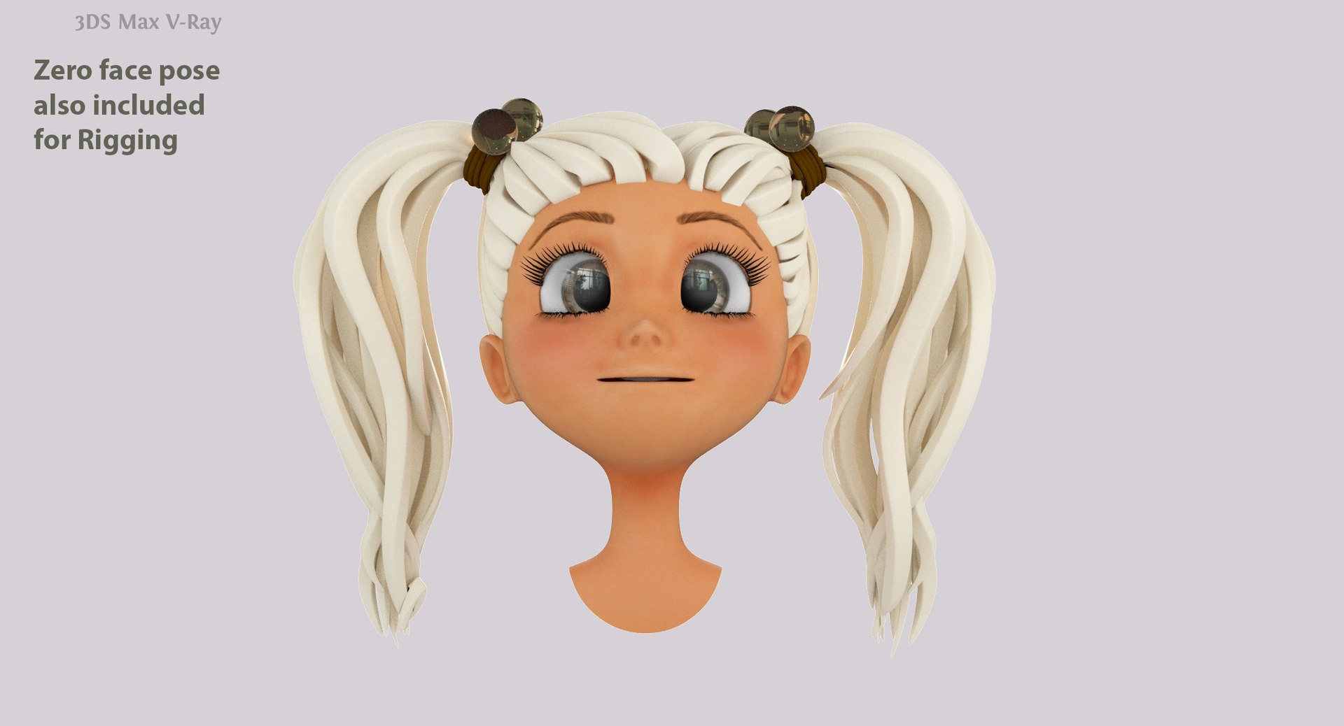 cartoon girls head face 3d model