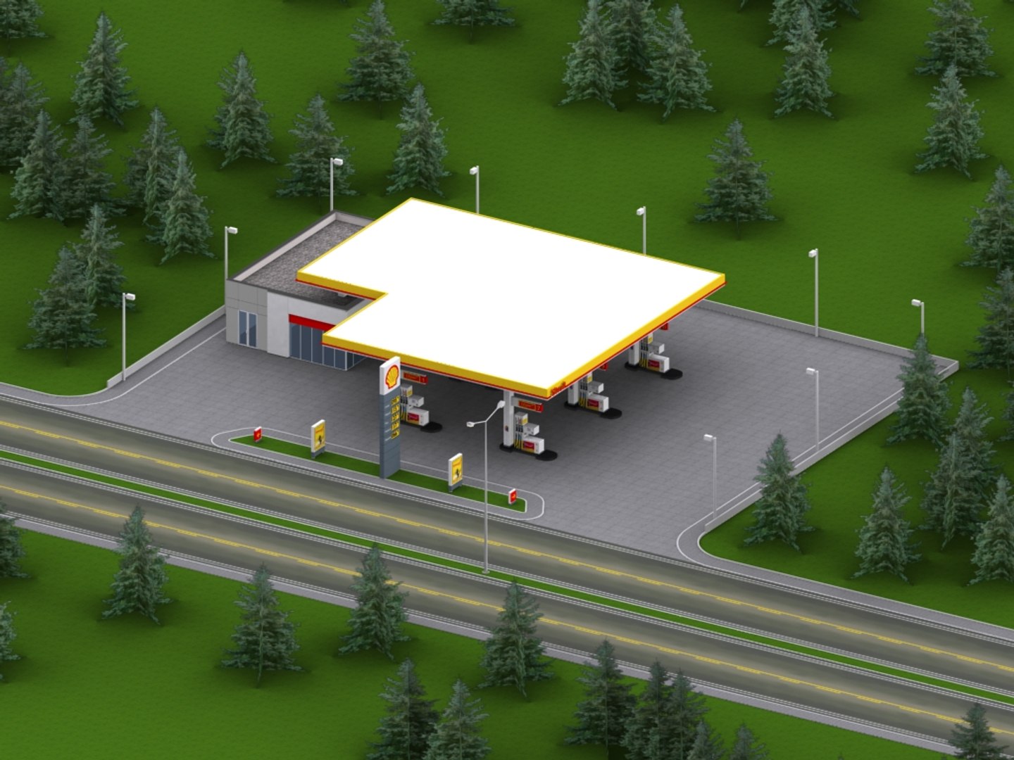 shell gas station day 3d model