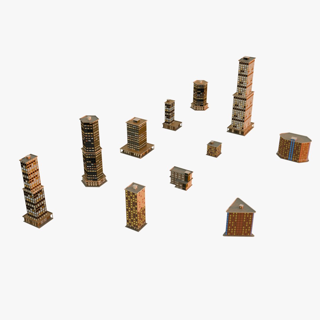 Free 3D Low Poly Urban Building Set Model - TurboSquid 2403452