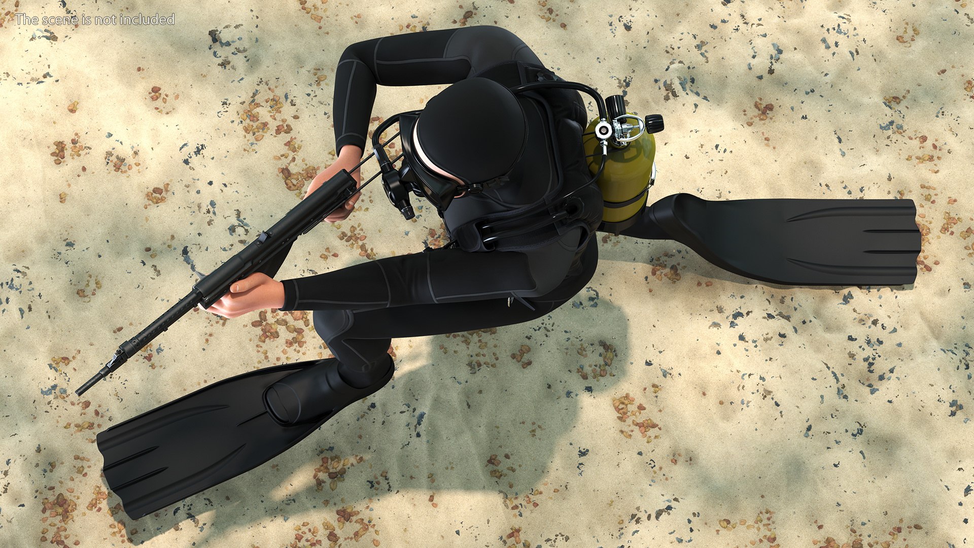 Combat Swimmer With Underwater Rifle APS Rigged For Maya Model ...