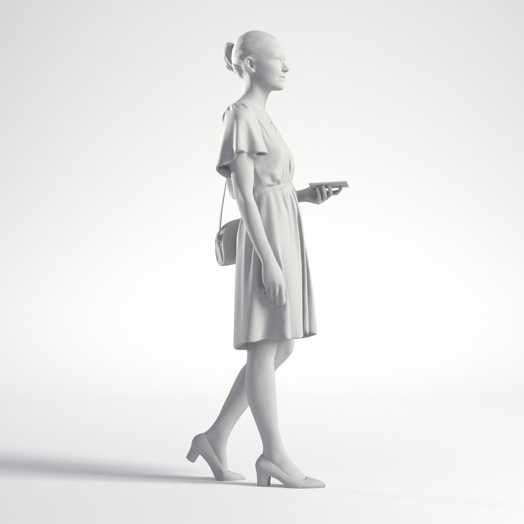 3D People Woman Maddie 2162 Business In Dress Walking With Phone Low ...