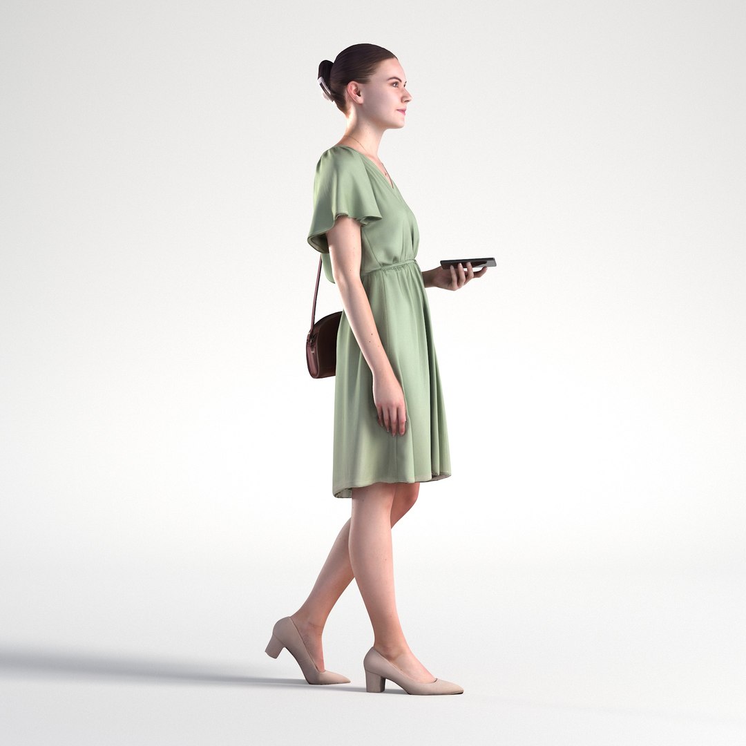 3D People Woman Maddie 2162 Business In Dress Walking With Phone Low ...