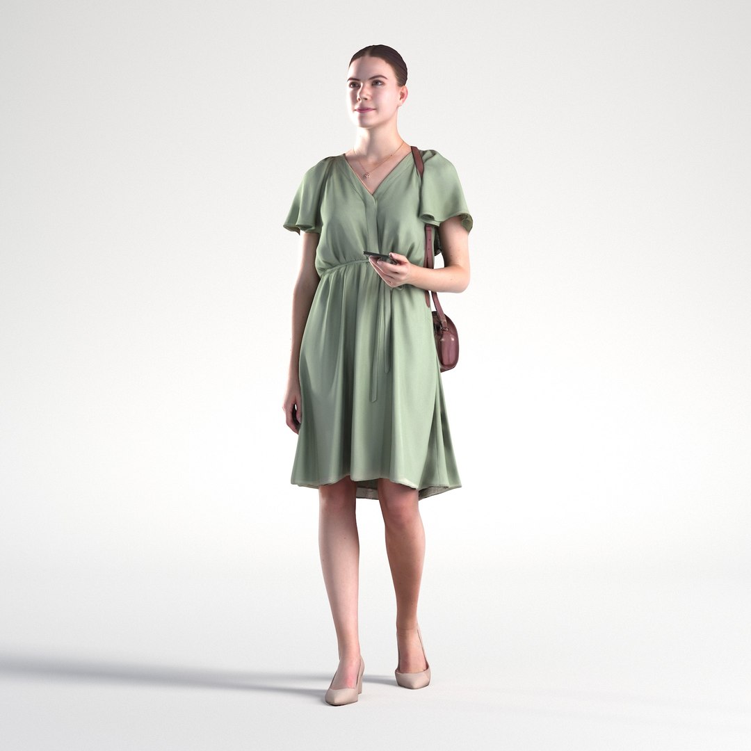 3D People Woman Maddie 2162 Business In Dress Walking With Phone Low ...