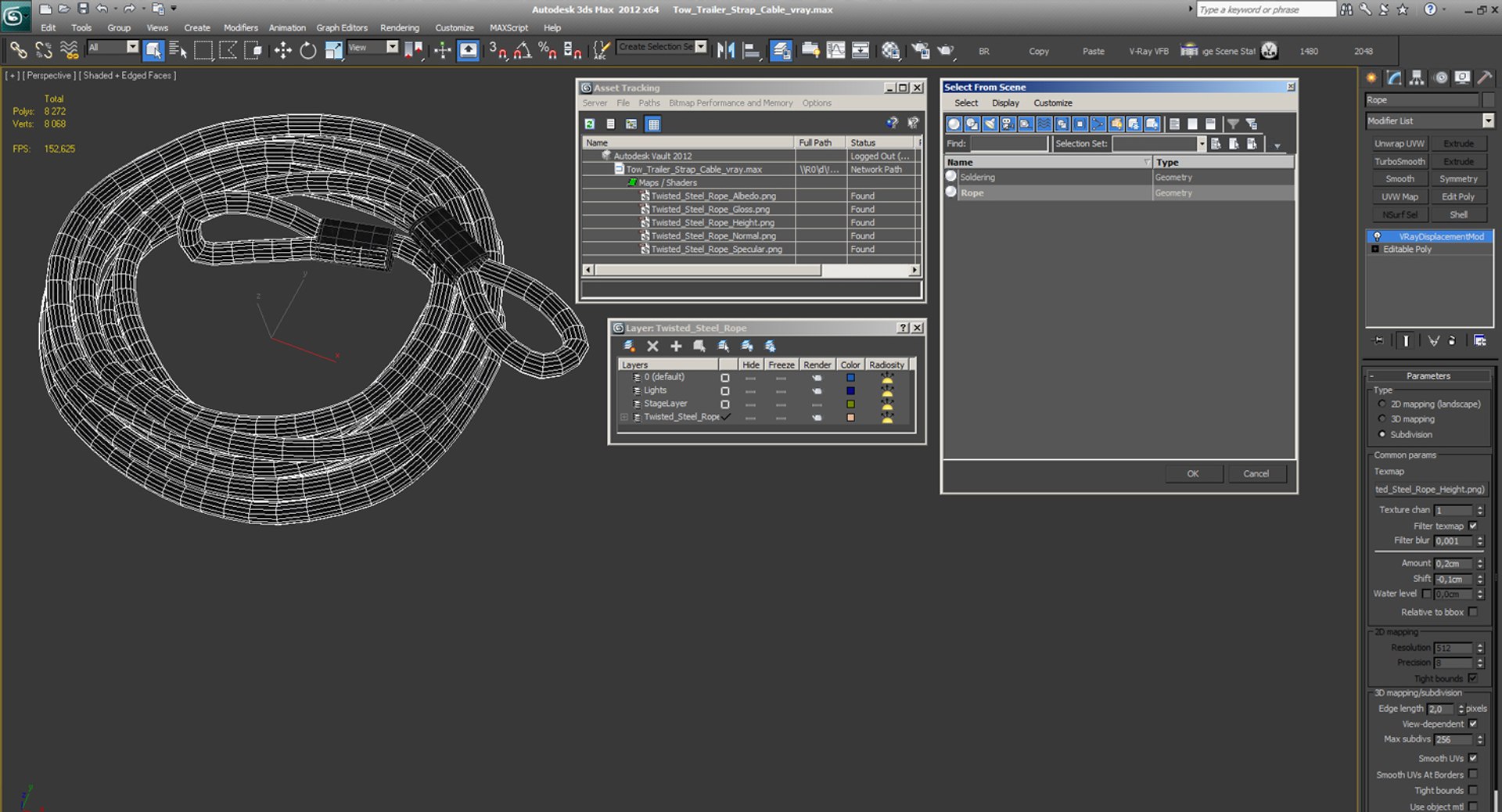 3D Tow Trailer Strap Cable - TurboSquid 1283450