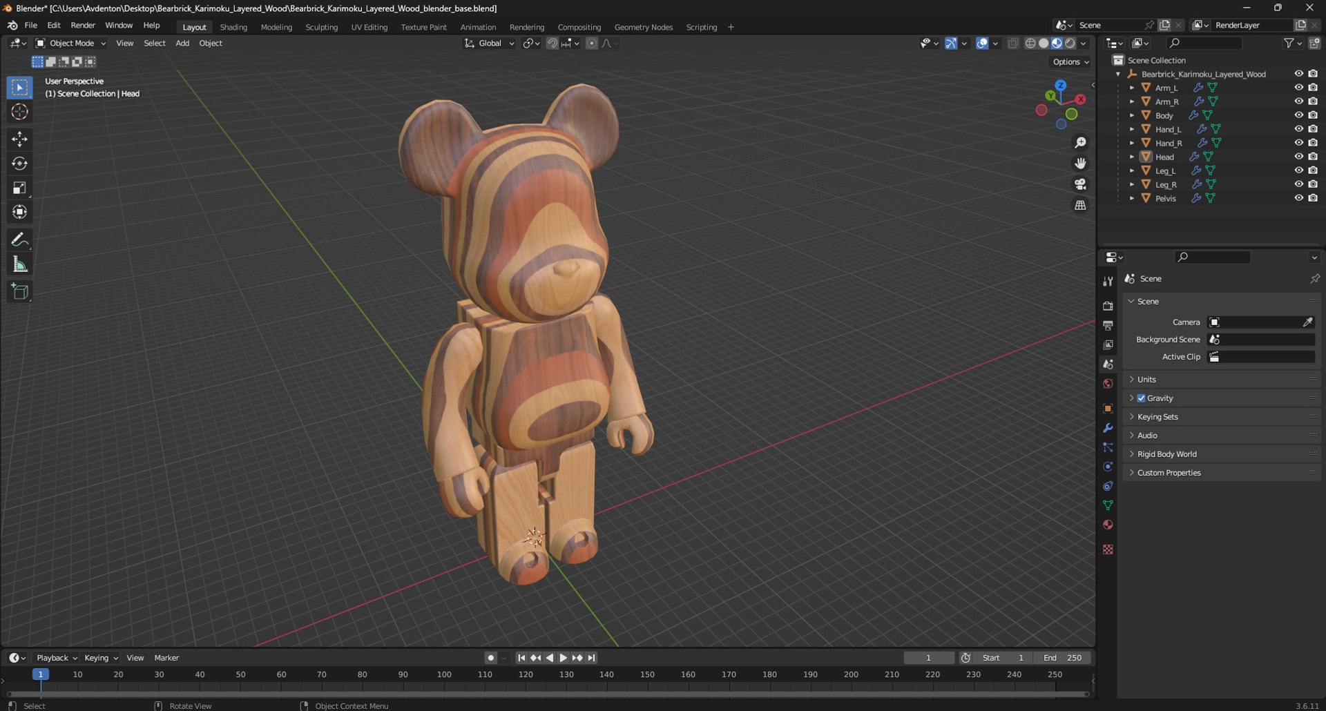 3D Bearbrick Karimoku Layered Wood - TurboSquid 2271596