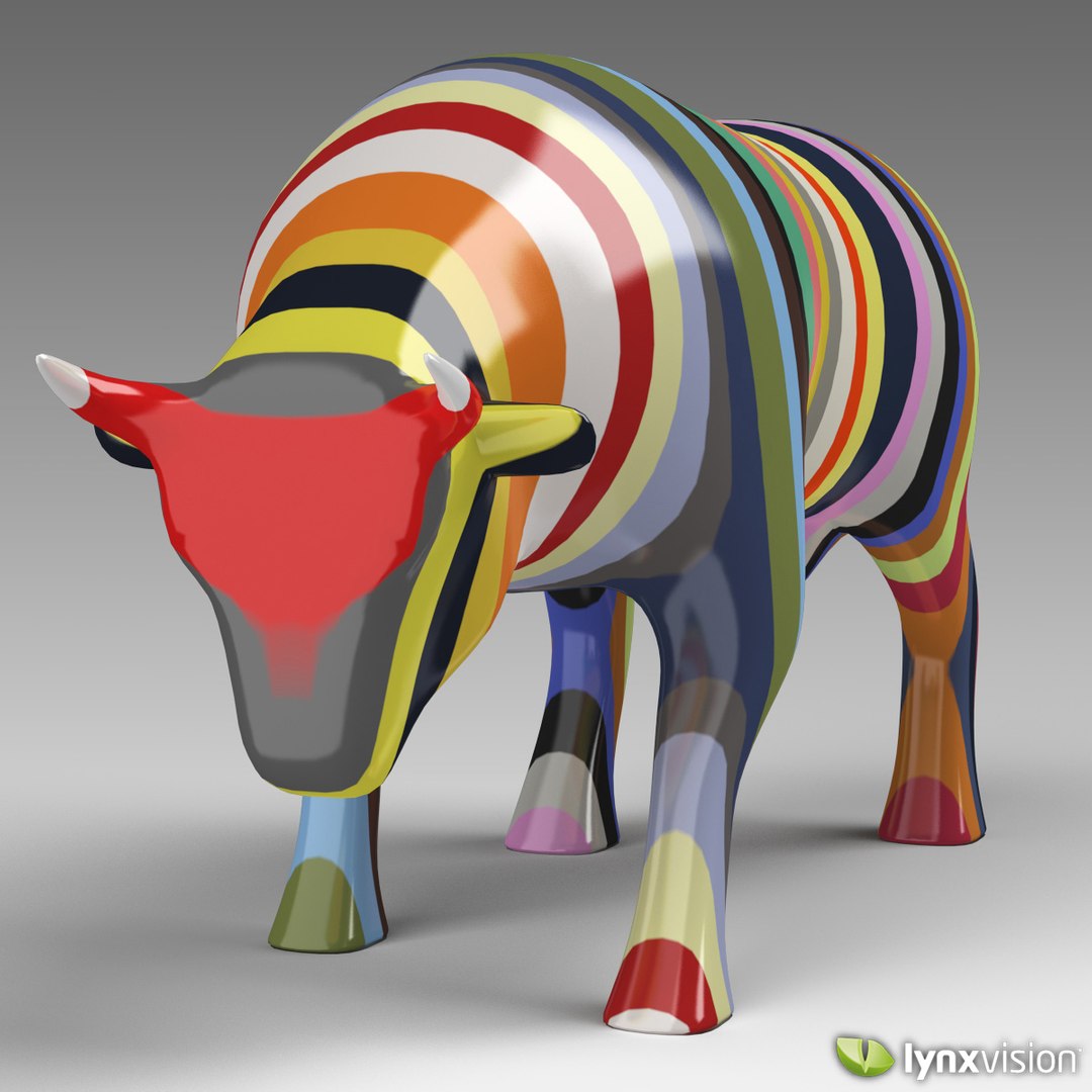 Porcelain Multi-color Cow Sculpture 3d Model