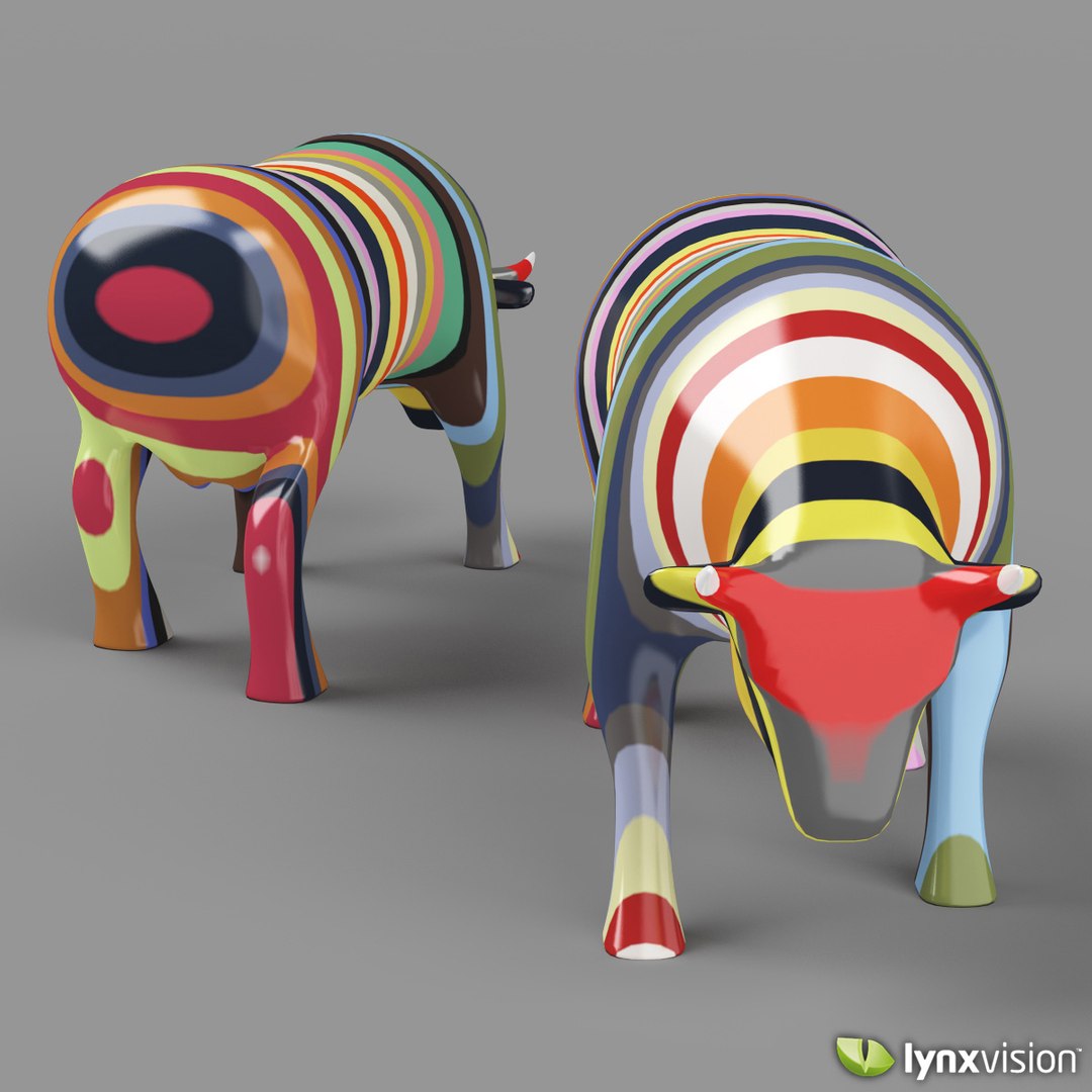 Porcelain Multi-color Cow Sculpture 3d Model