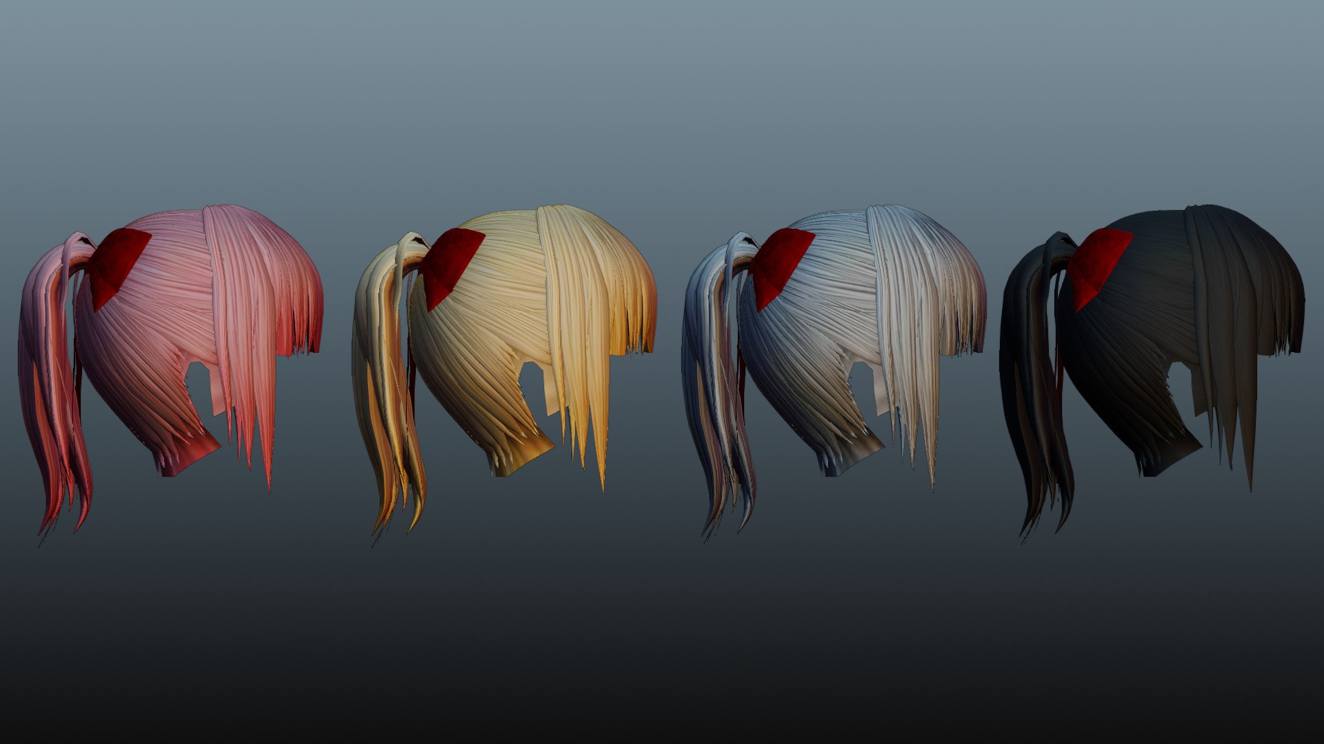 Female Hair Low Poly 4 Colors Model - TurboSquid 2140650