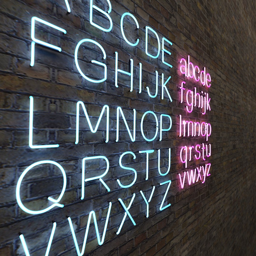 neon lighting alphabet letters 3d max