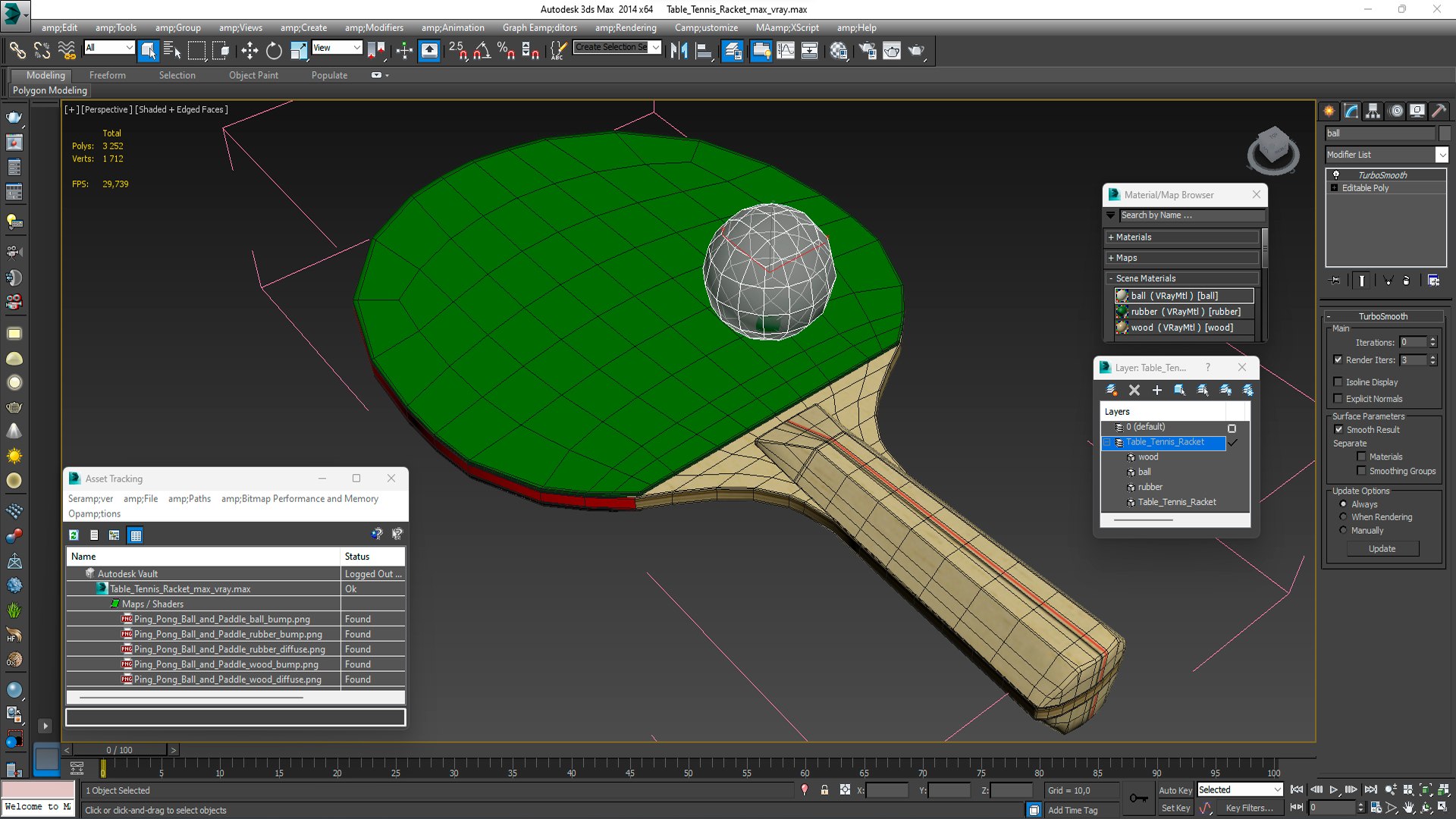 3D Model Table Tennis Racket - TurboSquid 2214161