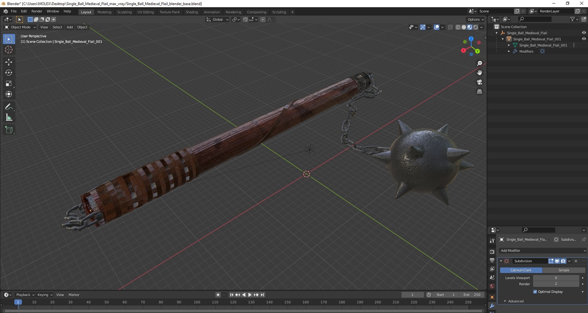 Single Ball Medieval Flail 3D - TurboSquid 2070789