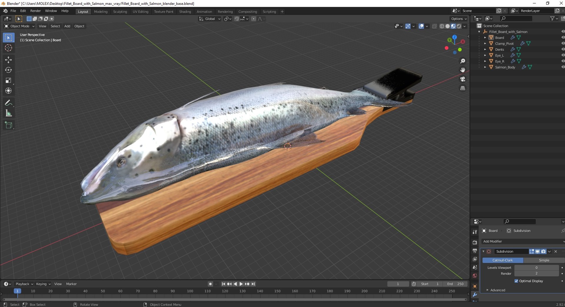 3D Fillet Board With Salmon - TurboSquid 2248694