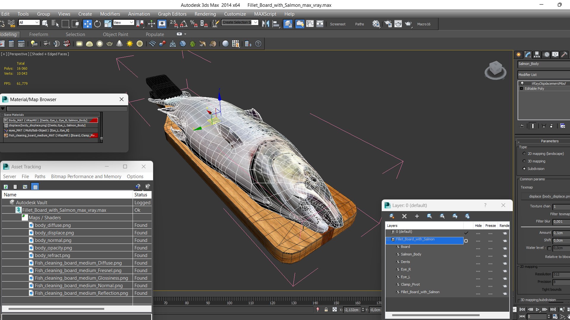 3D Fillet Board With Salmon - TurboSquid 2248694