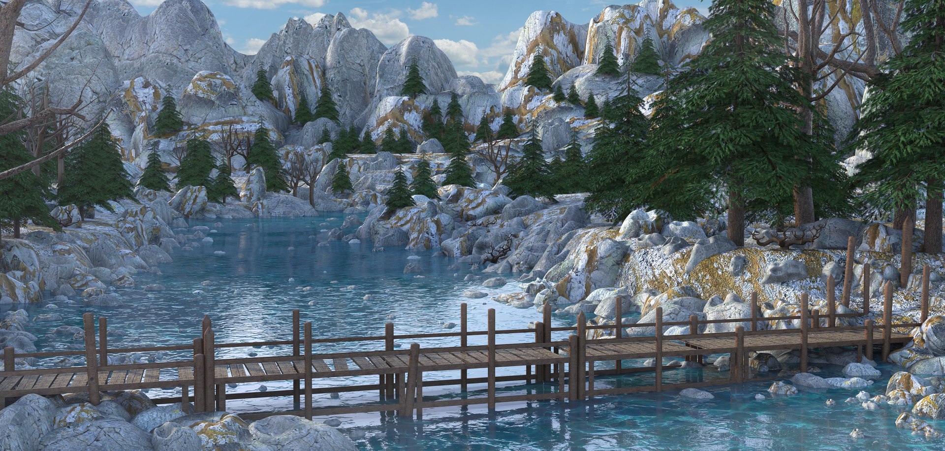 3D Model Bridge Landscape River - TurboSquid 1309851
