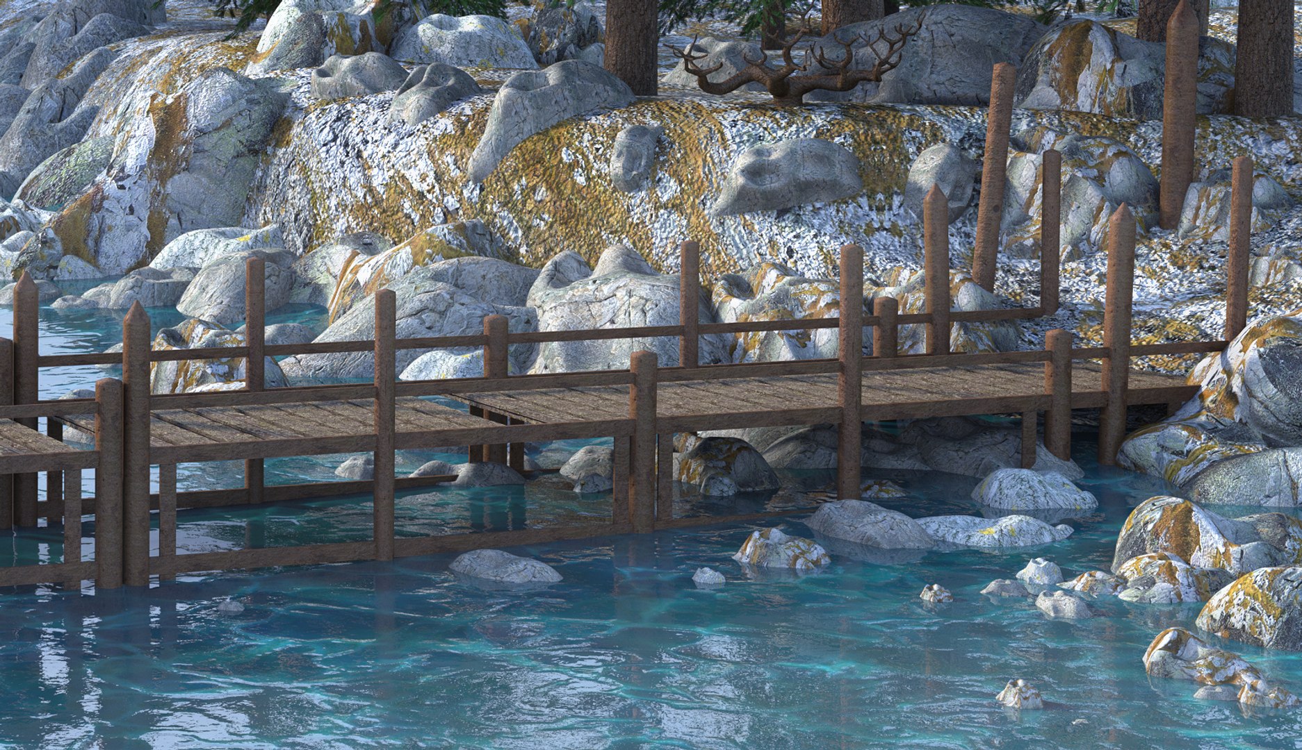 3D Model Bridge Landscape River - TurboSquid 1309851