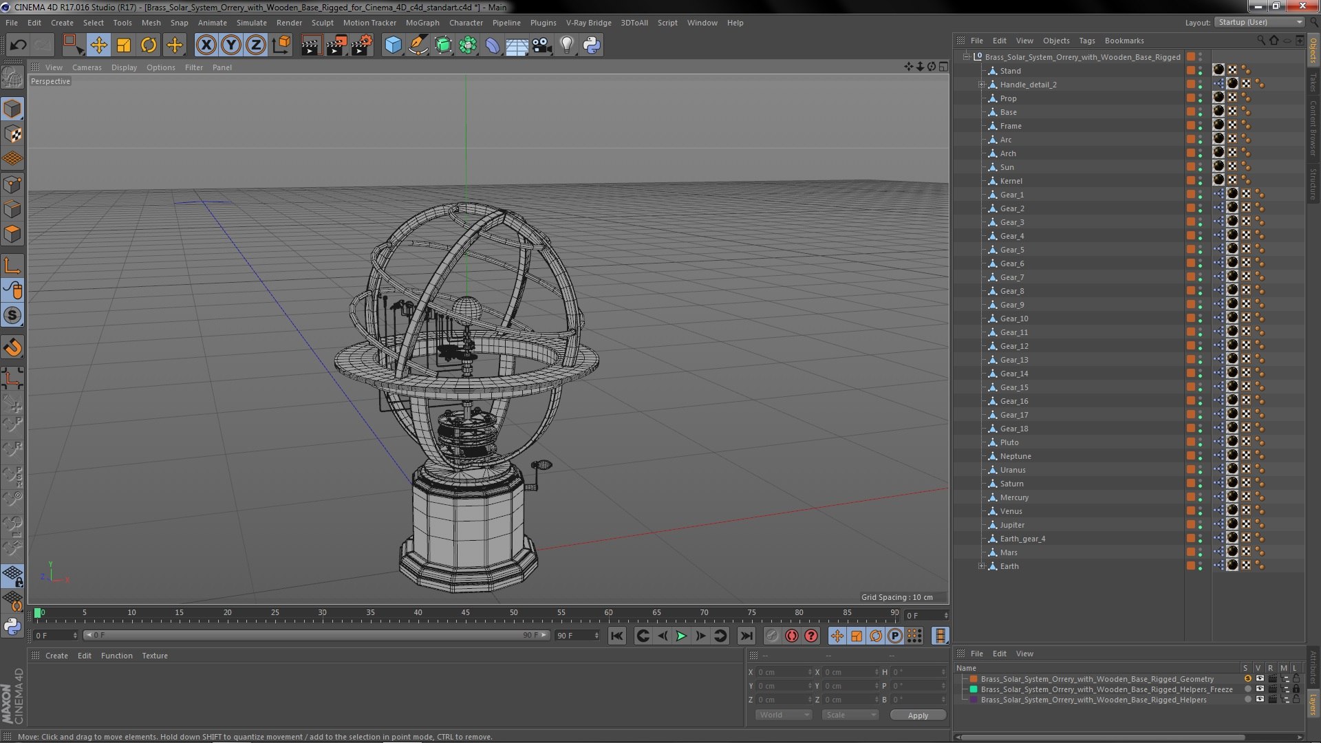 3D Model Brass Solar System Orrery With Wooden Base Rigged For Cinema 4D - TurboSquid 2095585