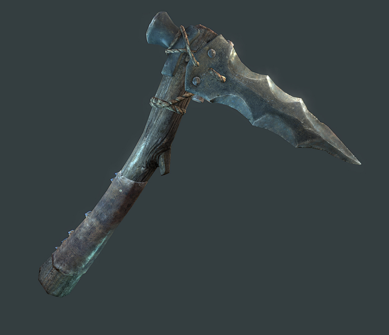 3d model low-poly goblin pickaxe