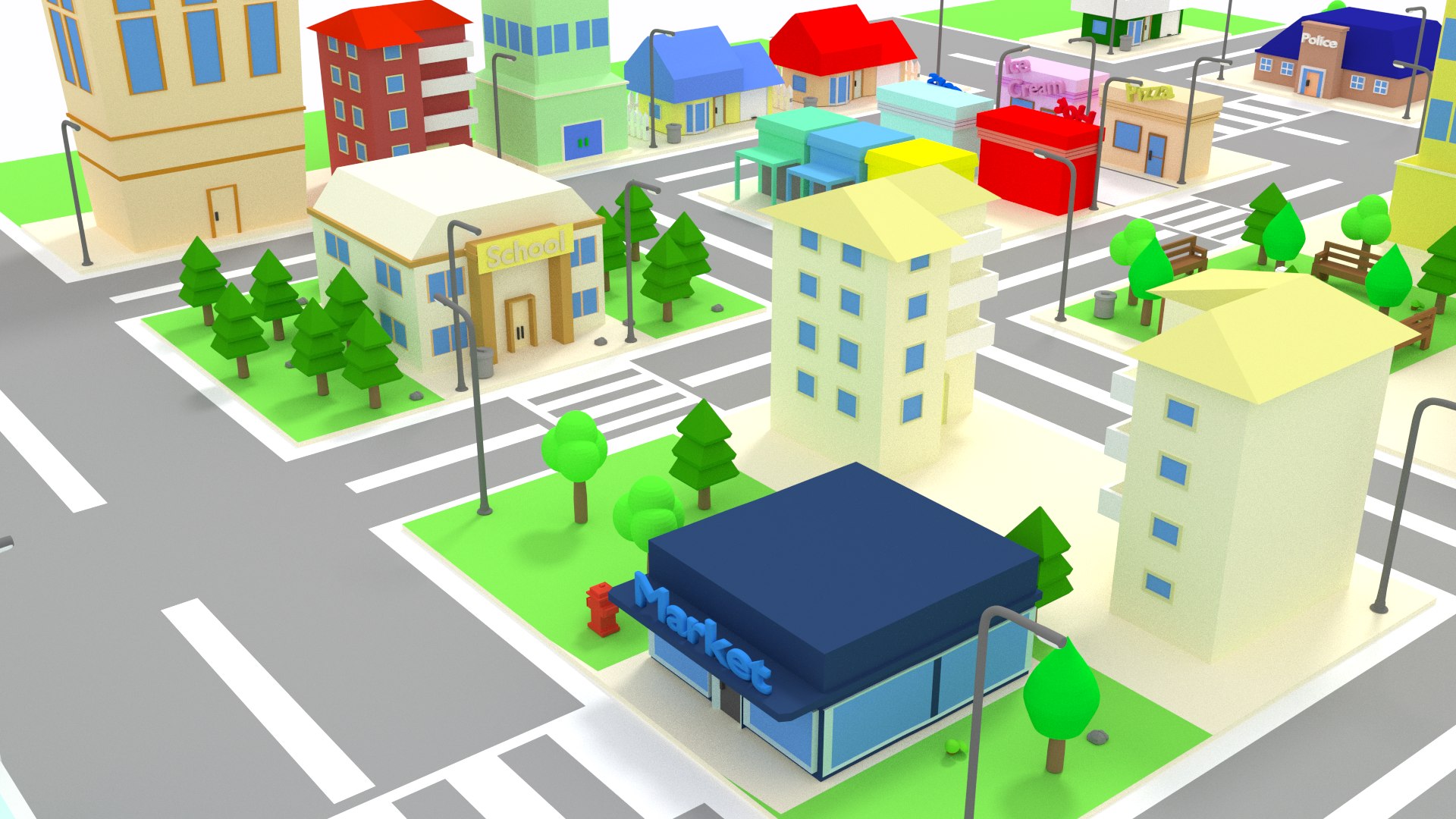 Cartoon City Buildings 3d