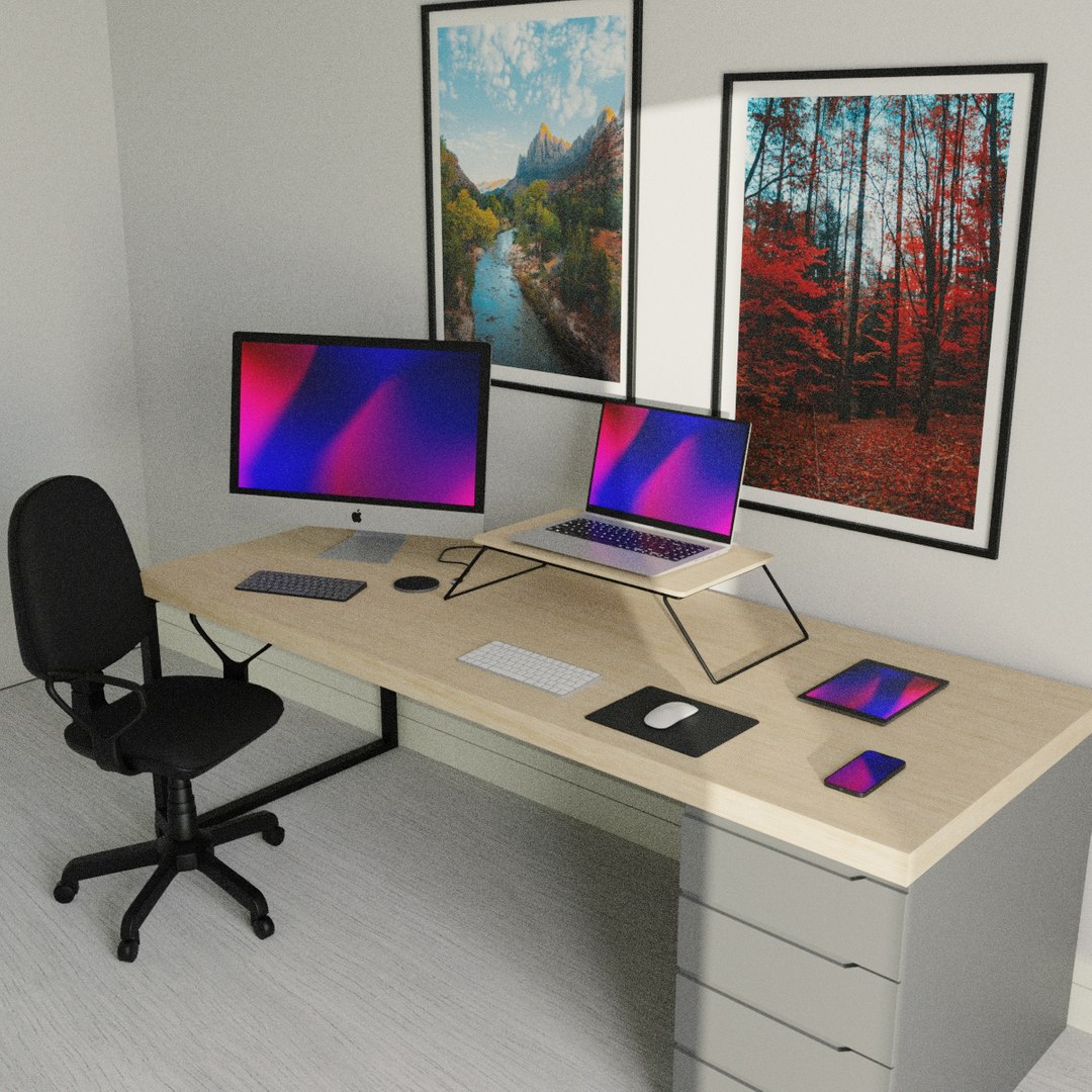 Apple Computer Desk By Nikdox 3D - TurboSquid 1966362