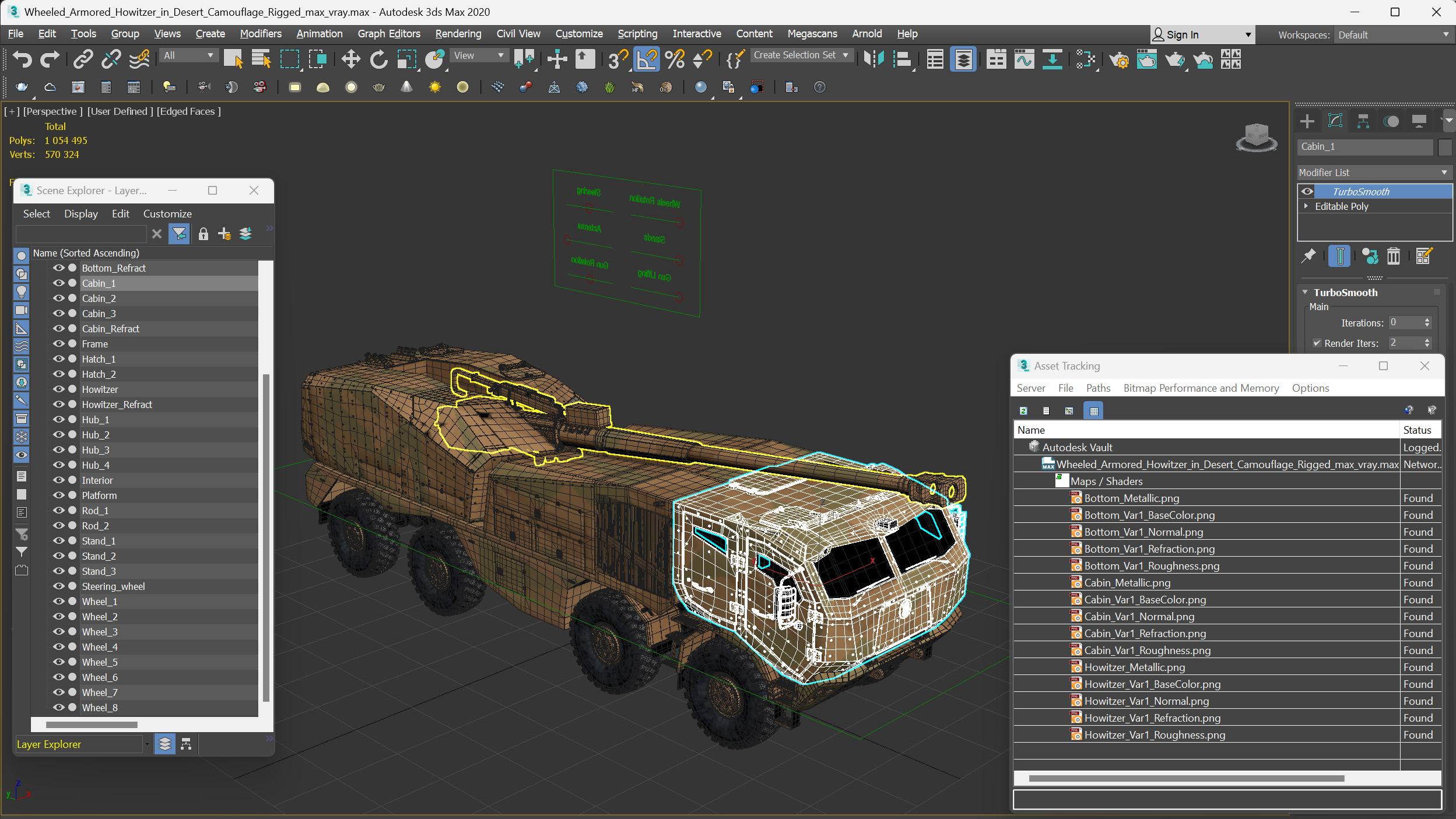 modelo 3d Obús blindado con ruedas con camuflaje del desierto ...