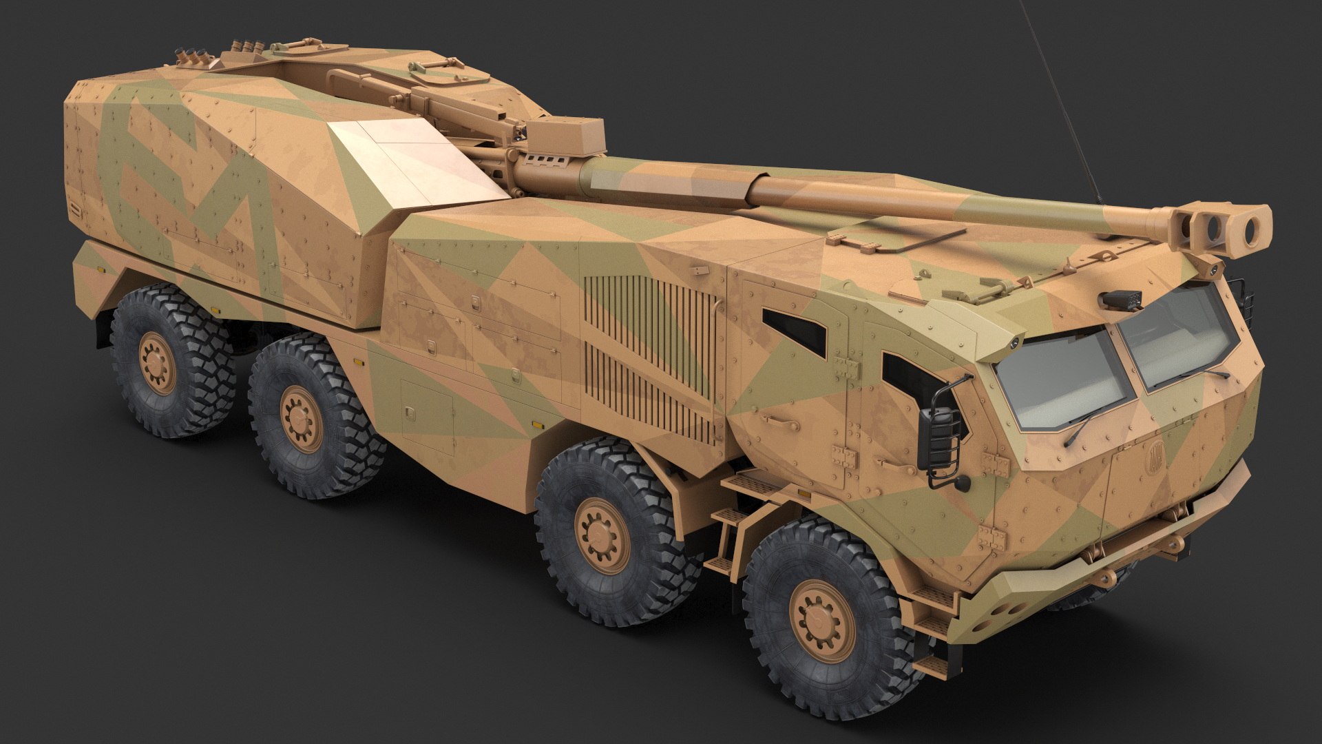Wheeled Armored Howitzer In Desert Camouflage Rigged 3D Model ...