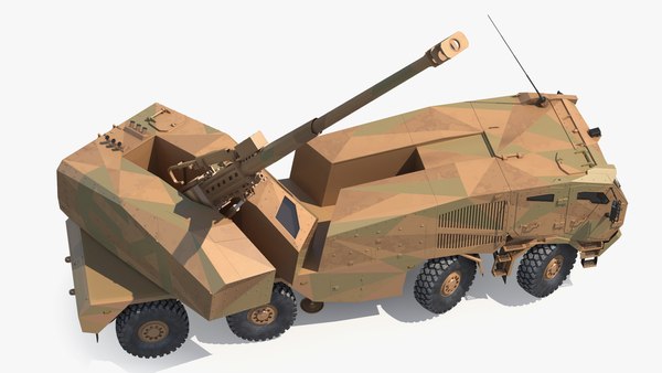 modelo 3d Obús blindado con ruedas con camuflaje del desierto ...