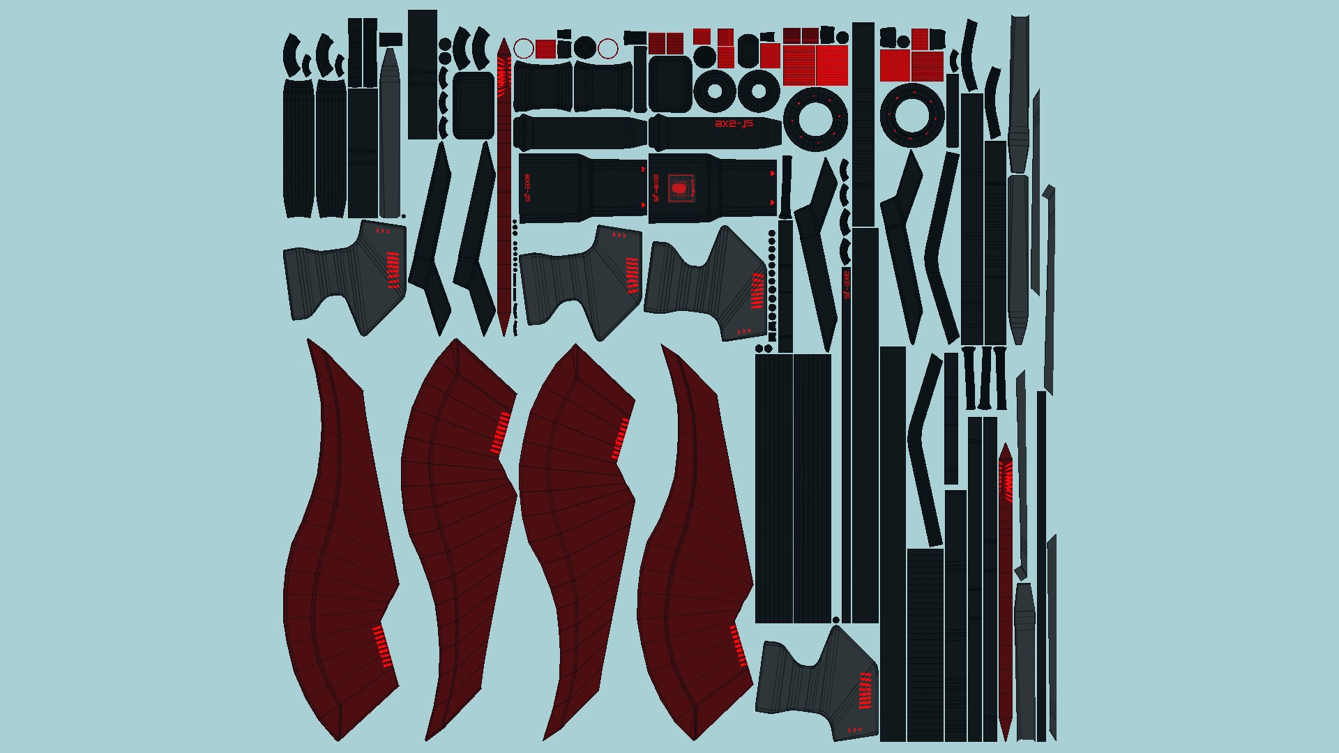 SciFi War Axe B04 Black Red - Sci Fi Weapon Design 3D model ...