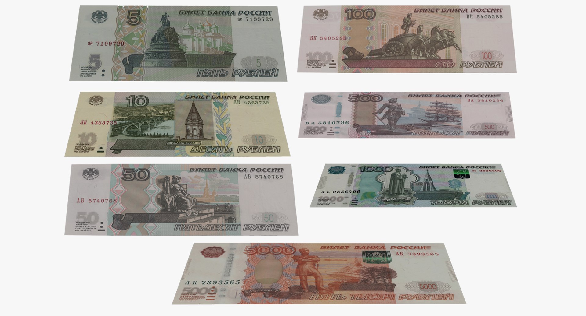 5 Russian Banknotes 3D - TurboSquid 1179802